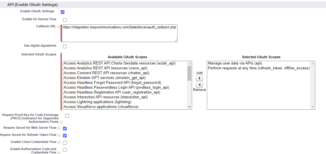 Salesforce Customer Setup Instruction Loop Communications